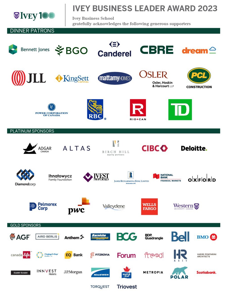 2023 Sponsors - Ivey Business Leader Award | Ivey Alumni