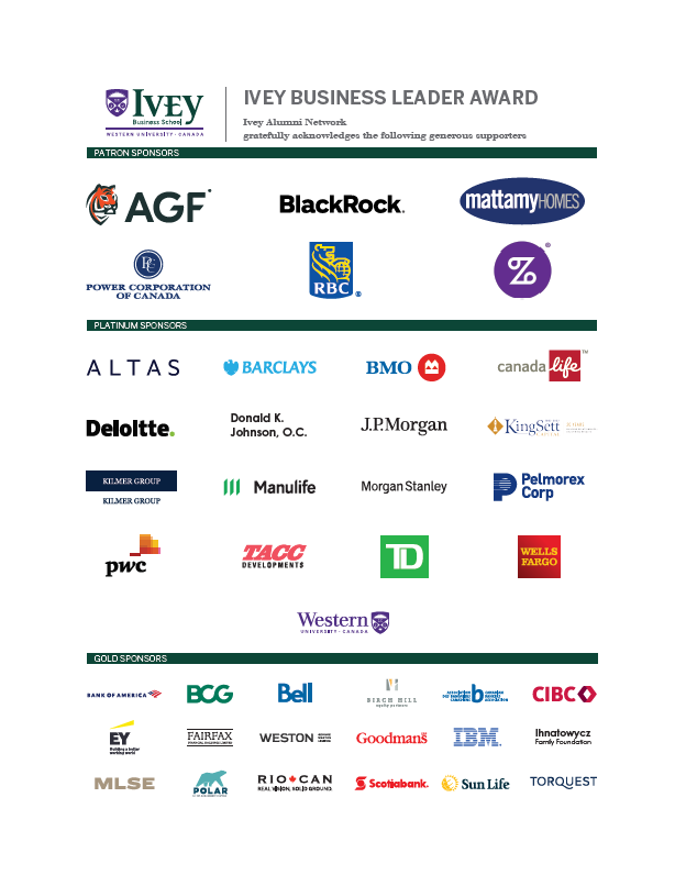 2022 Sponsors - Ivey Business Leader Award | Ivey Alumni